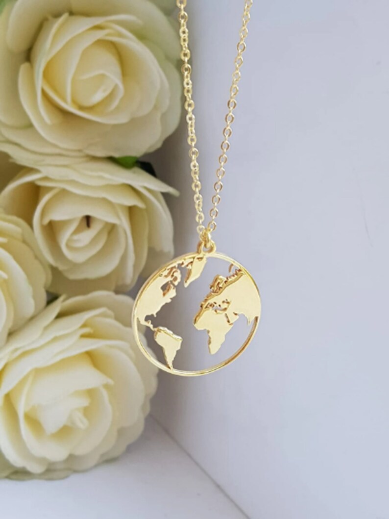 Round Map of the World Pendant Necklace Sterling Silver/gold - Etsy