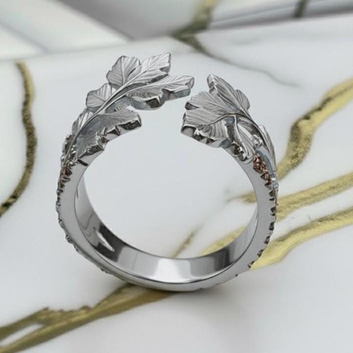 Oak Leaf Sterling Silver Wrap Ring - Woodland Engagement Ring - Etsy