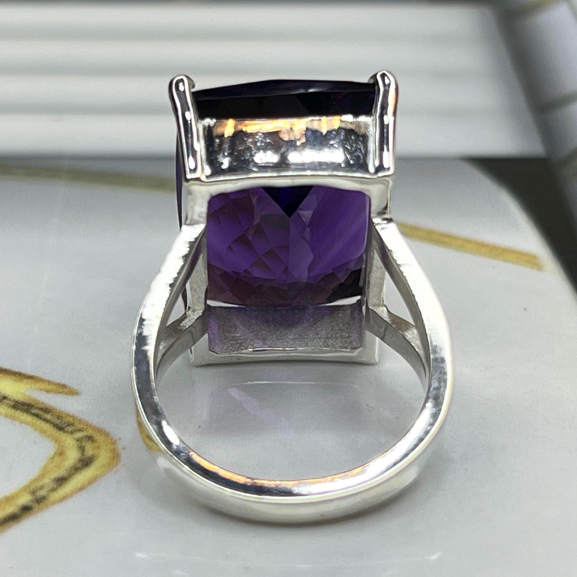 Large Cushion Cut Amethyst Ring: Solid Silver Women's Gemstone - Etsy