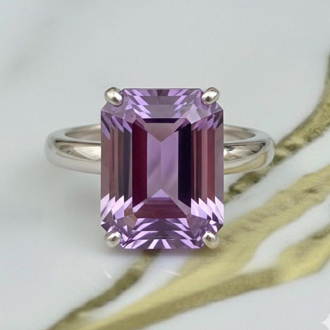 Estate Amethyst Emerald Cut Cocktail Ring | Large Rectangular Purple ...
