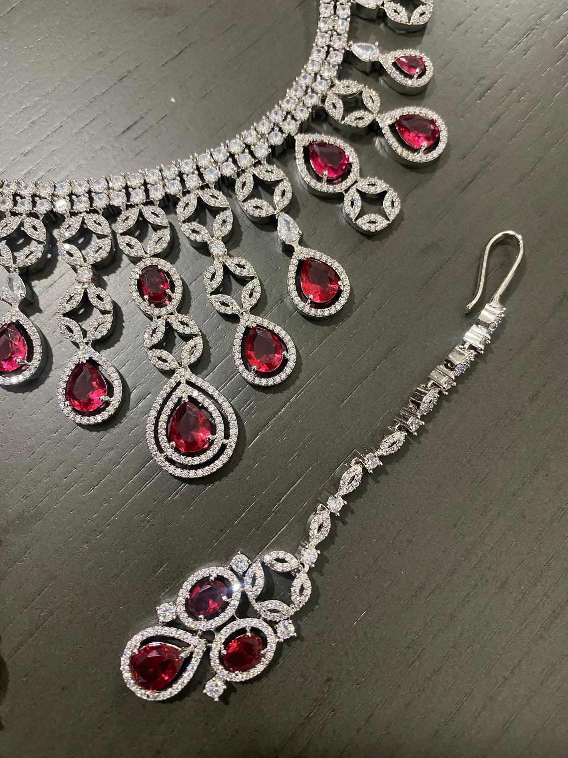 American Diamond Set Indian Jewelry Necklace Set - Etsy