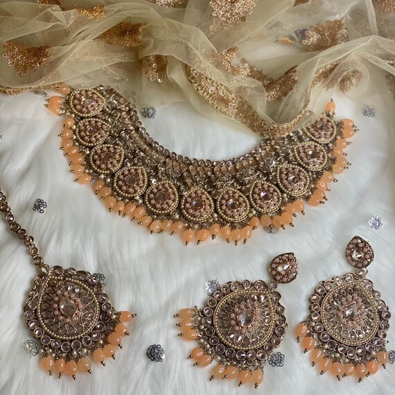 necklace set bridal set polki bridal set gift for her bridal jewelry luxury necklace jhumki earrings tikka
