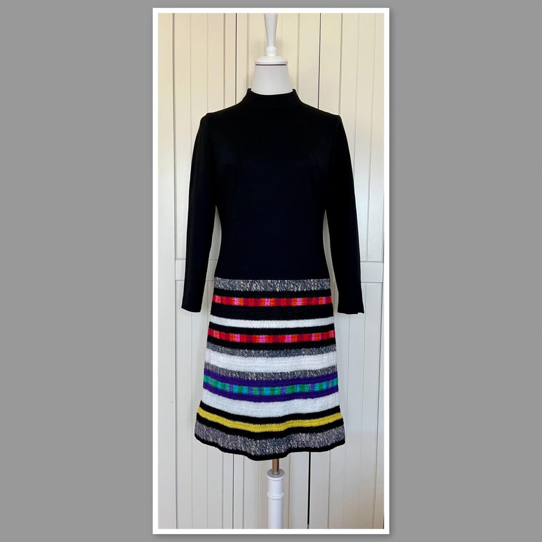 Jersey Dress Fink Model Wool Black Colorful Vintage 80s - Etsy