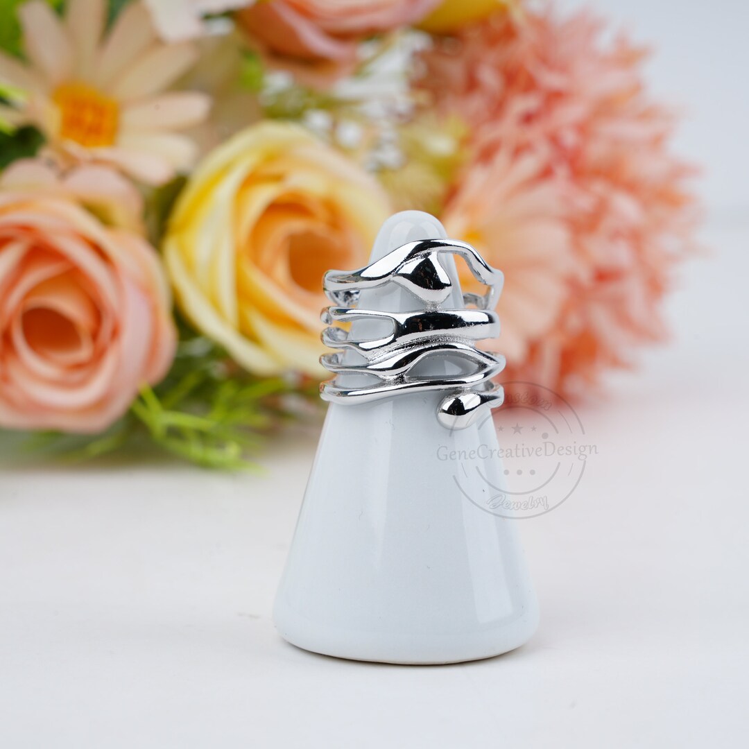Silver Irregular Ring, Abstract Alien Squiggle Liquid Ring, Irregular ...