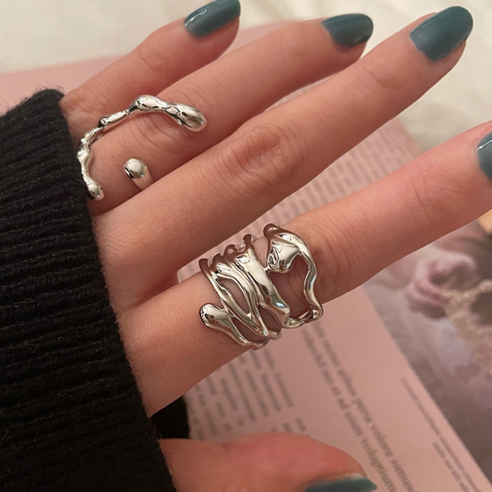 Silver Irregular Ring Abstract Alien Squiggle Liquid Ring - Etsy