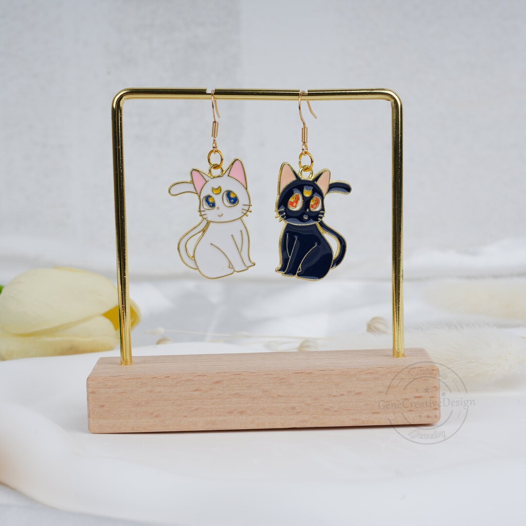 Cute Black White Cats Earrings, Kawaii Animals Earrings, Novelty Cat ...