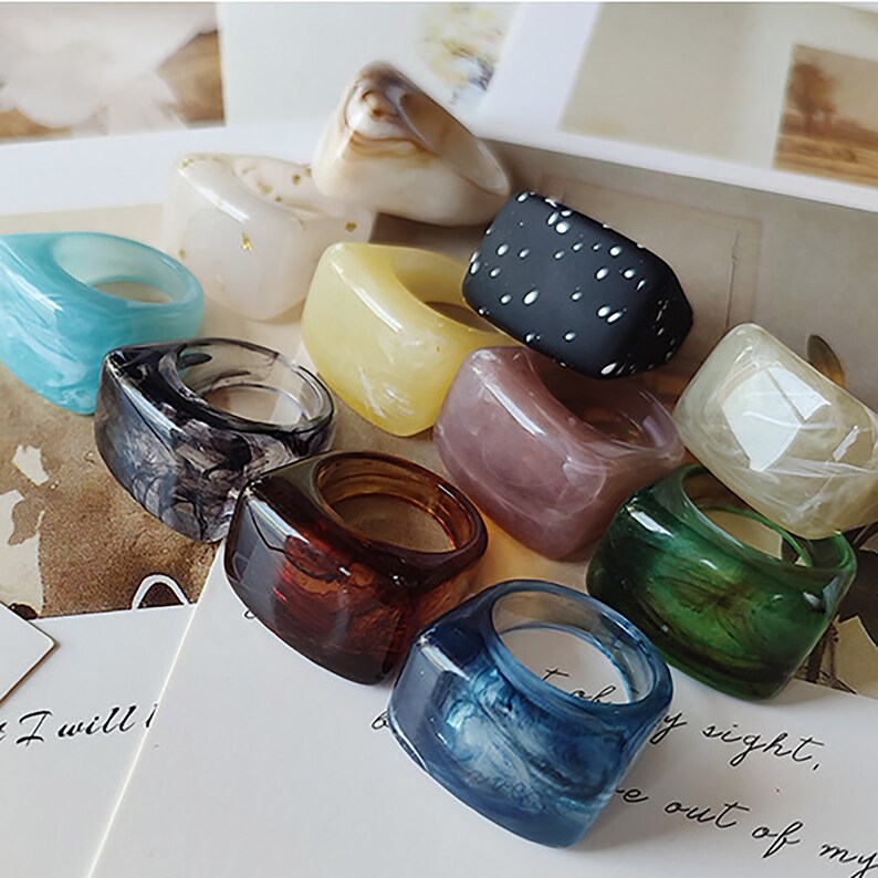 Retro Resin Rings Vintage Ring Collection Dome Ring - Etsy