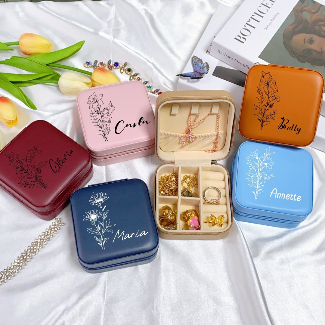 Personalized Birth Flower Jewelry Box, Custom Floral Jewelry Storage ...