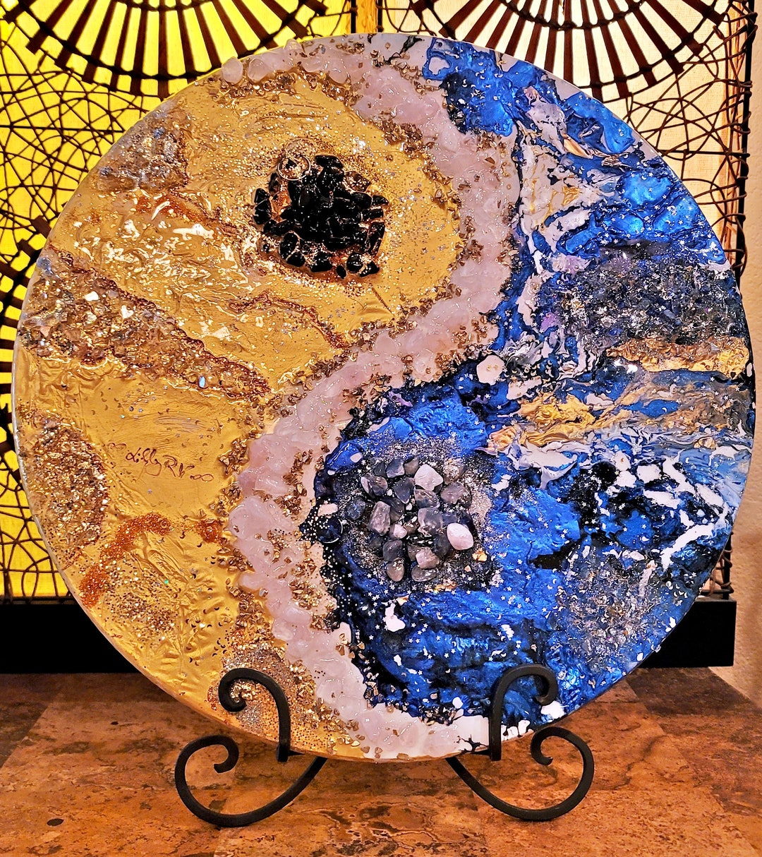 Yin Yang Stunning Yin Yang Resin Art, Made With Black Obsidian, Rose ...