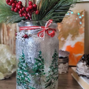 Christmas Hand Painting Vase Winter Landscape With Fairy Lights - Etsy