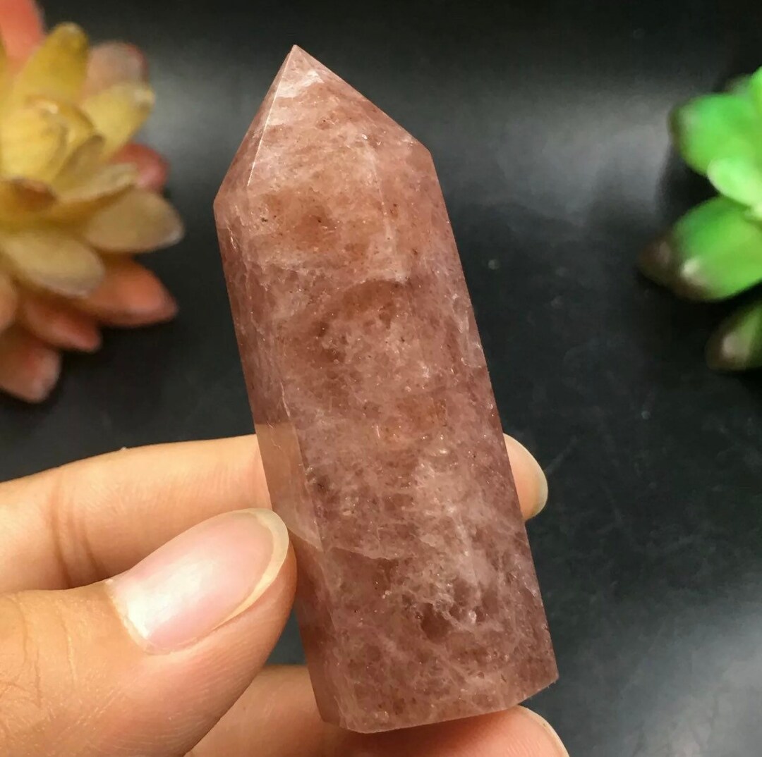Natural Strawberry Quartz Wand Point Tower Semiprecious Gemstone Reiki ...