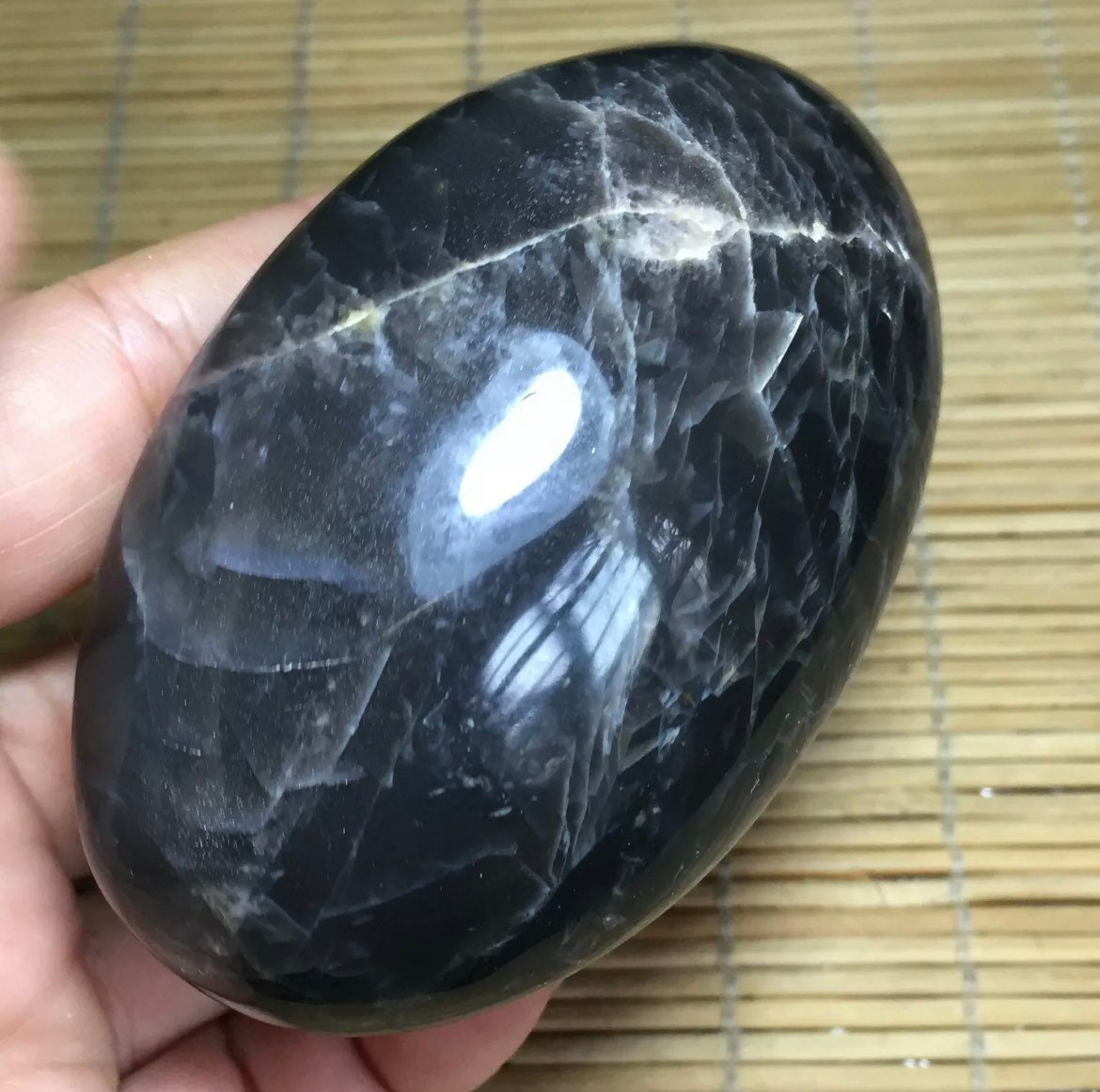 210g Natural Grey Moonstone Crystal Healing Semiprecious Massage Stone ...