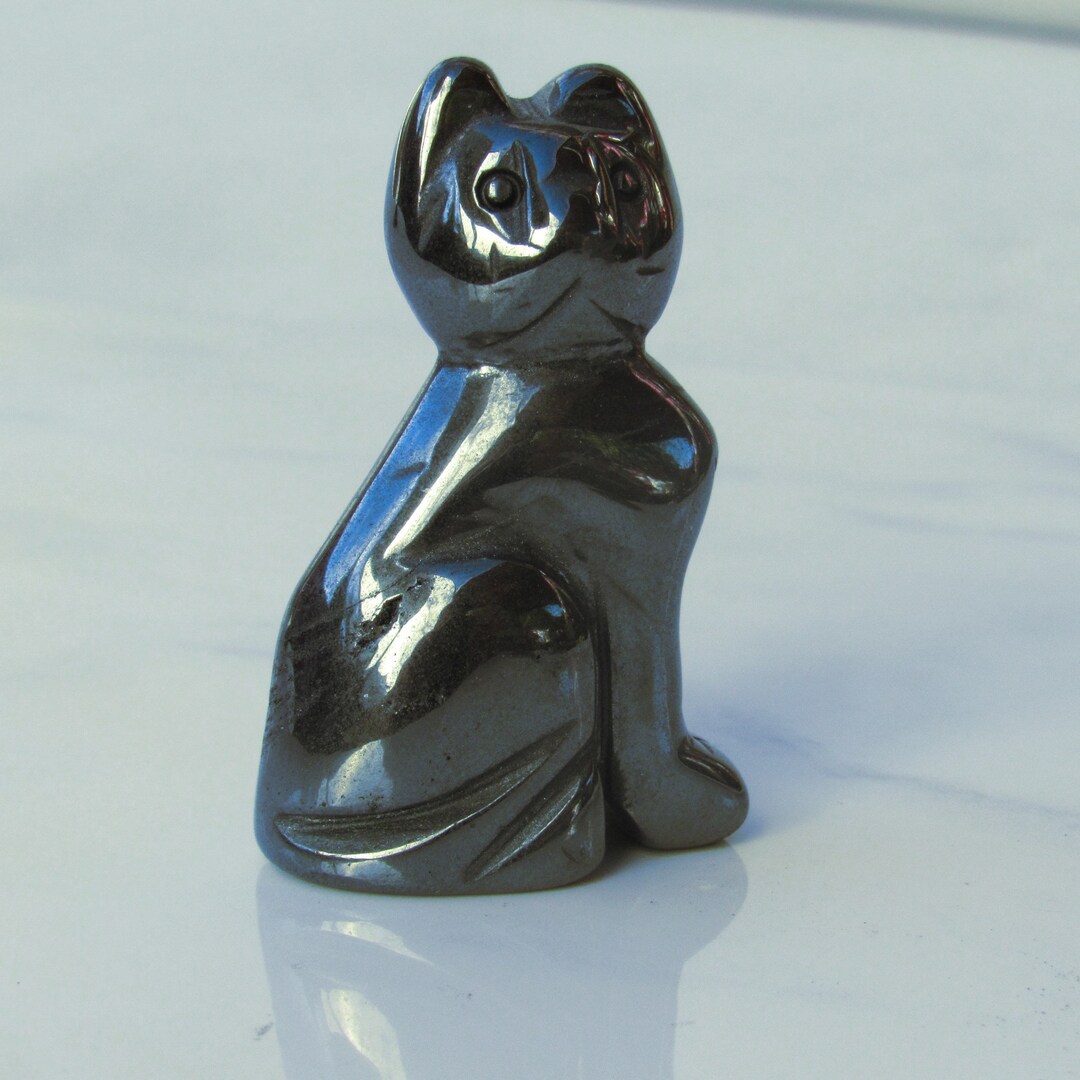 Natural Hematite Kitty Cat Figurine for Cat Lovers Semiprecious ...