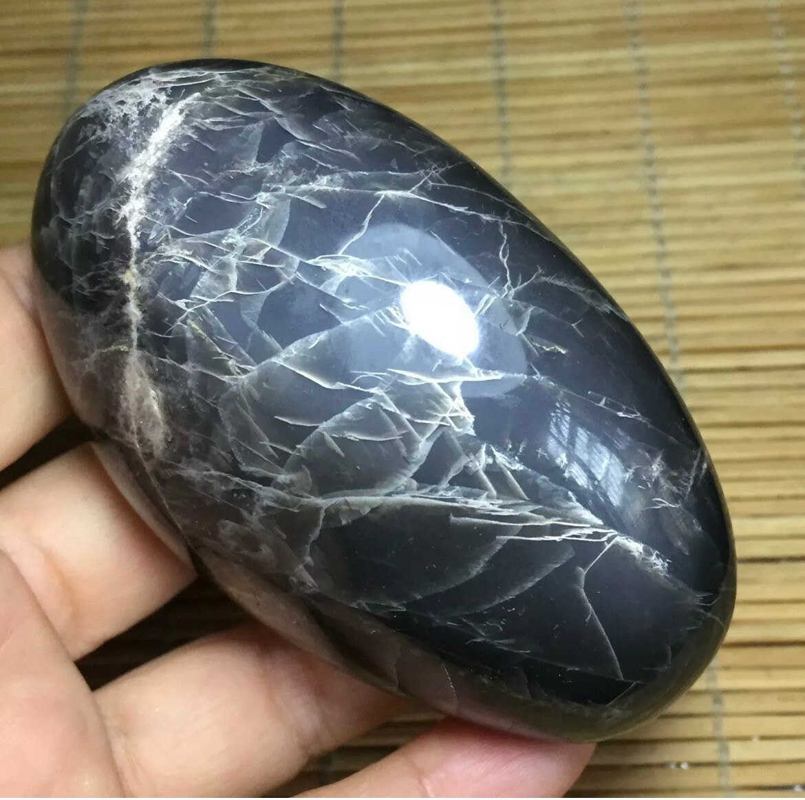 210g Natural Grey Moonstone Crystal Healing Semiprecious Massage Stone ...
