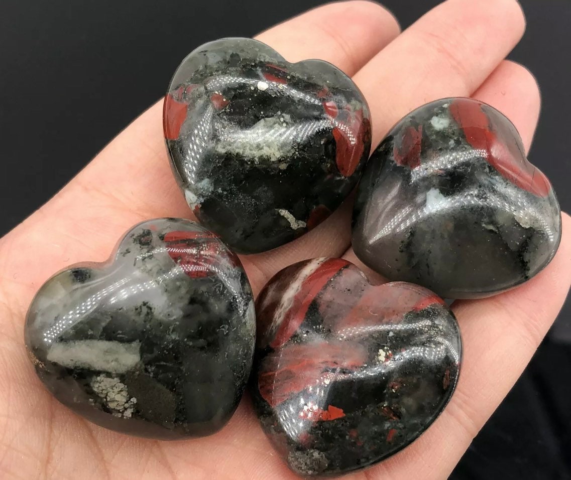Natural African Blood Stone Semiprecious Gemstone Crystal Heart Carved ...