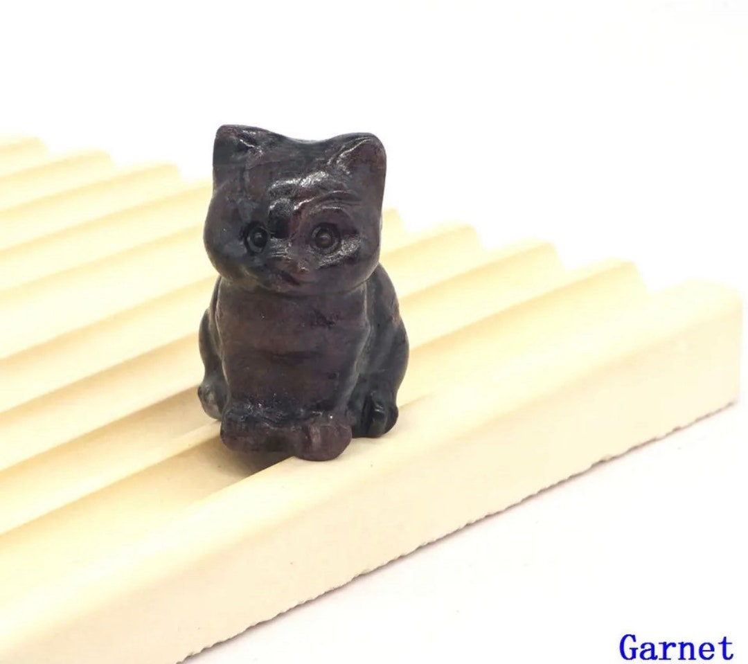 Natural Garnet Kitty Cat Curio Figurine Semiprecious Gemstone Reiki ...