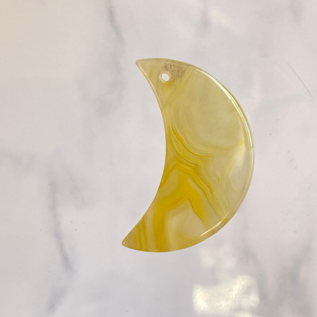 Yellow Banded Agate Crescent Moon Focal, Pendant, Crystal, Semiprecious ...