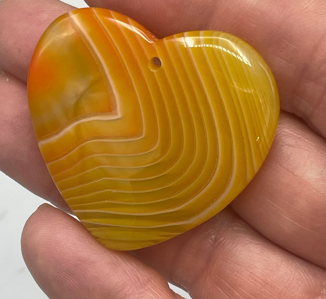 Yellow Banded Agate Heart Focal Pendant Semiprecious Gemstone Necklace ...