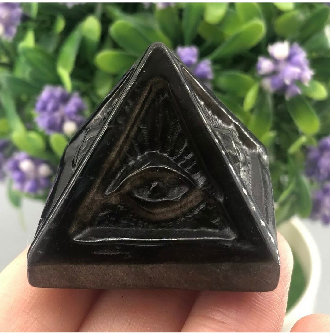 Natural Silver Obsidian Carved Pyramid Eye of Protection Crystal ...