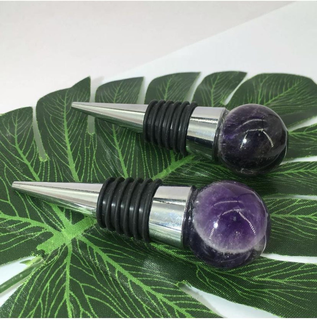 Gemstone Wine Bottle Stopper: Amethyst, Rose Quartz, or Tiger Eye - Etsy