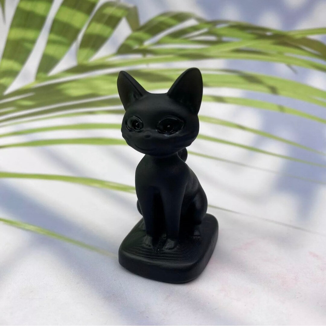 Natural Carved Obsidian Cat Lover Pet Cat Crystal Gift Reiki Healing ...