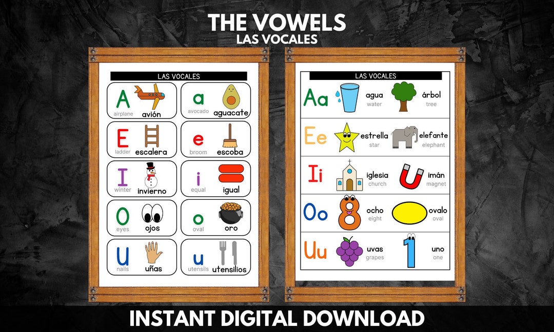 The Vowels: Las Vocales Spanish Bilingual Posters (español) - Etsy