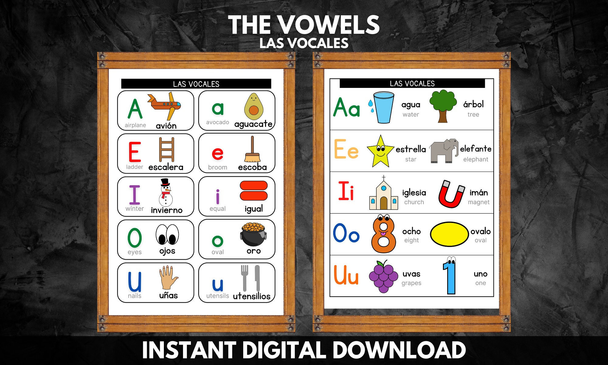 The Vowels: Las Vocales Spanish Bilingual Posters (español) - Etsy