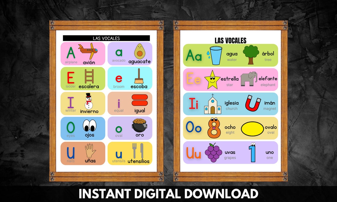 The Vowels: Las Vocales Spanish Bilingual Posters (español) - Etsy