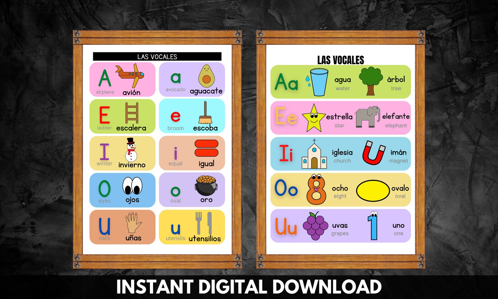 The Vowels: Las Vocales Spanish Bilingual Posters (español) - Etsy