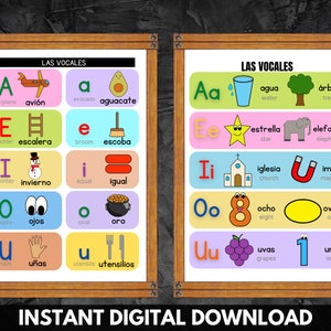 The Vowels: Las Vocales Spanish Bilingual Posters (español) - Etsy