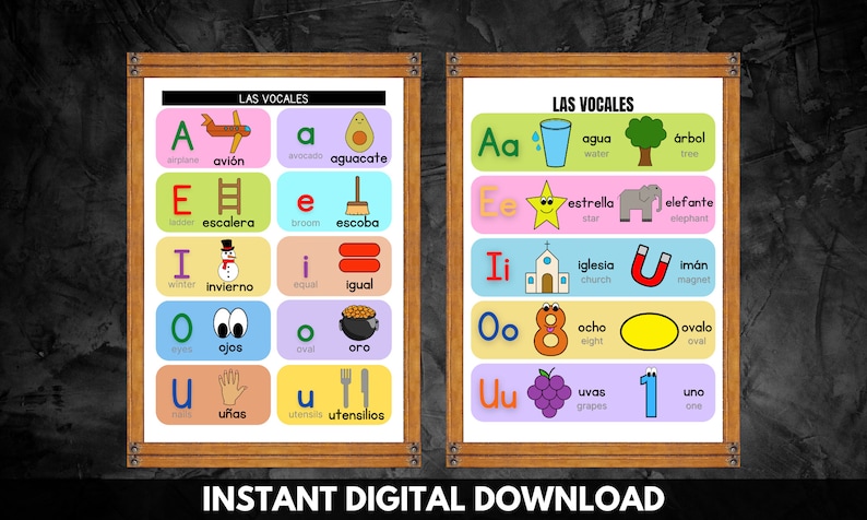 The Vowels: Las Vocales Spanish Bilingual Posters (español) - Etsy