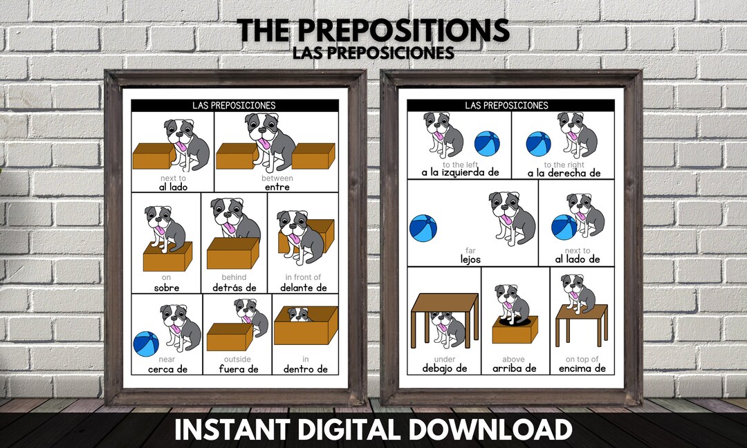 The Prepositions: Las Preposiciones Spanish Bilingual Posters - Etsy