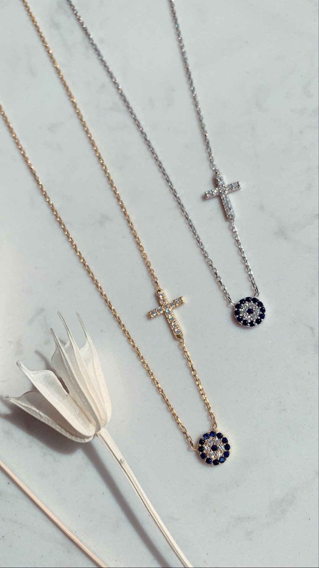 Evil Eye & Cross Necklace - Etsy