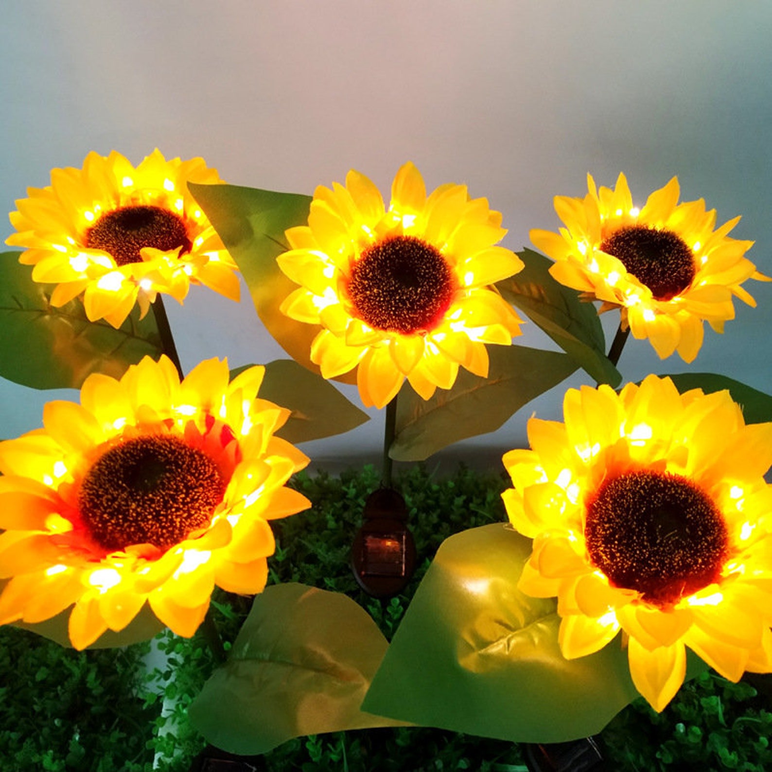 Outdoor Sunflower Solar Led Lighting 2pc Garden Decorative Etsy