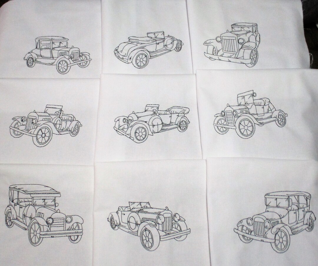 Embroidered Quilt Blocks Old Car Quilt Blocks Quilt Squares Old ...