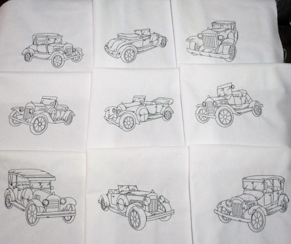 Embroidered Quilt Blocks Old Car Quilt Blocks Quilt Squares - Etsy