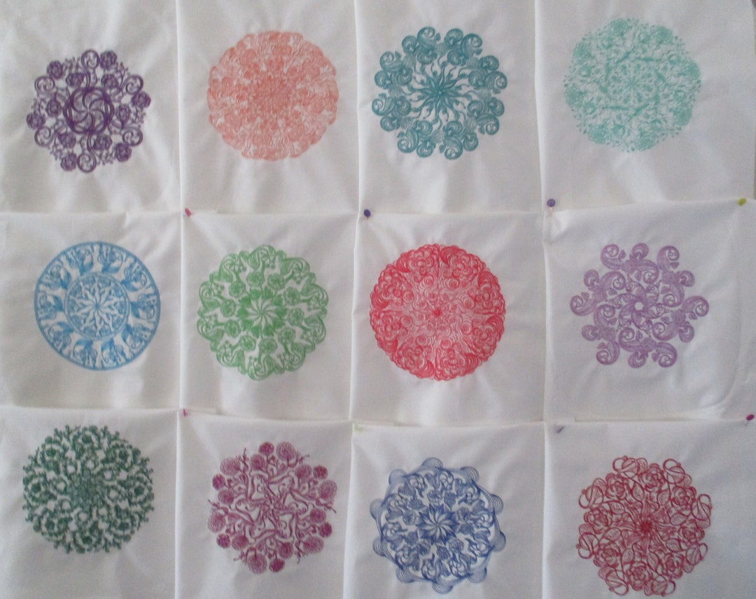 Embroidered Quilt Blocks Floral Mandela Quilt Blocks Quilt Squares ...