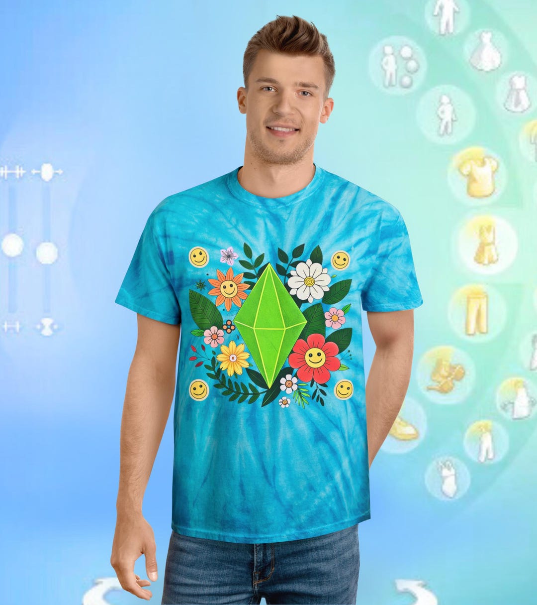 Sims 4 Tie-dye Tee: Plumbob Floral Gamer Fashion - Etsy