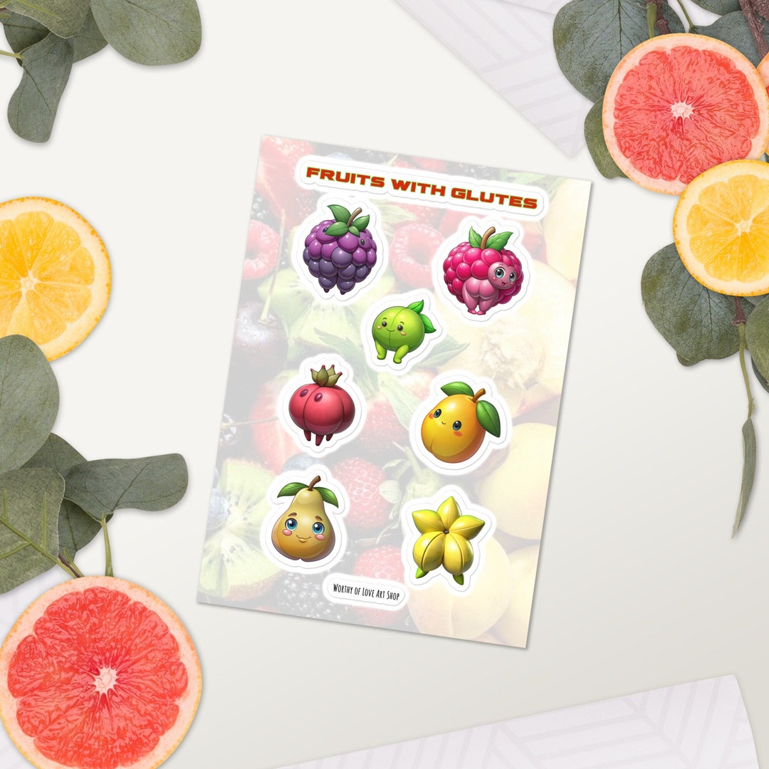 Fruits With Glutes 2 Sticker Sheet, Fruit Sticker Sheet,funny Sticker ...