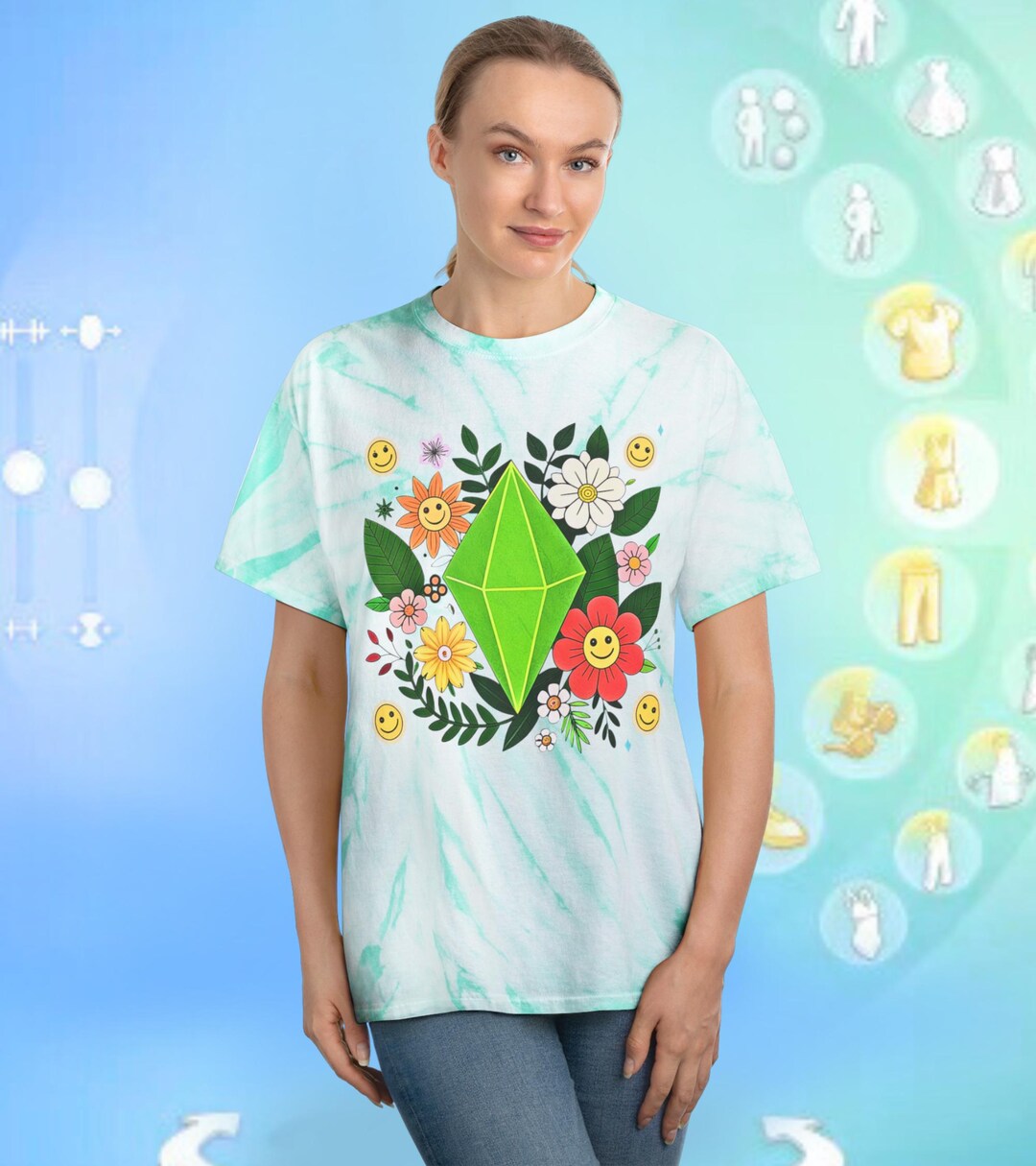 Sims 4 Tie-dye Tee: Plumbob Floral Gamer Fashion - Etsy