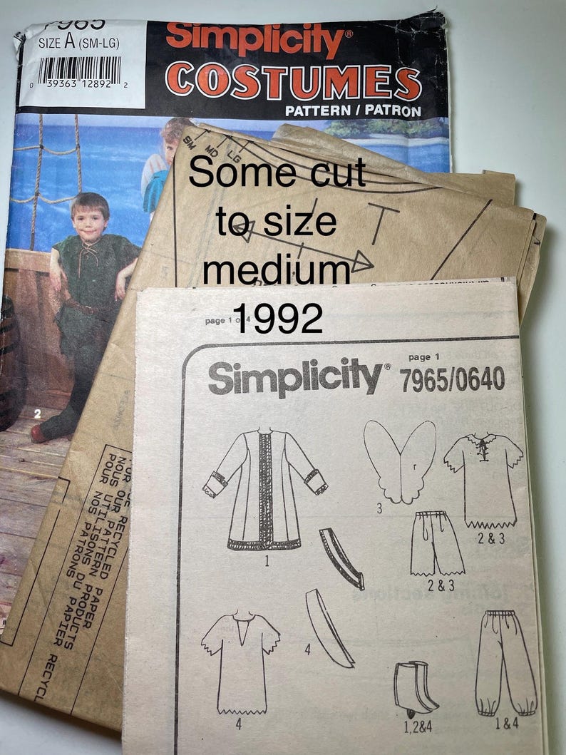 Childs Peter Pan/pirate Costumes Simplicity Pattern 7965 Sizes S-M-L - Etsy