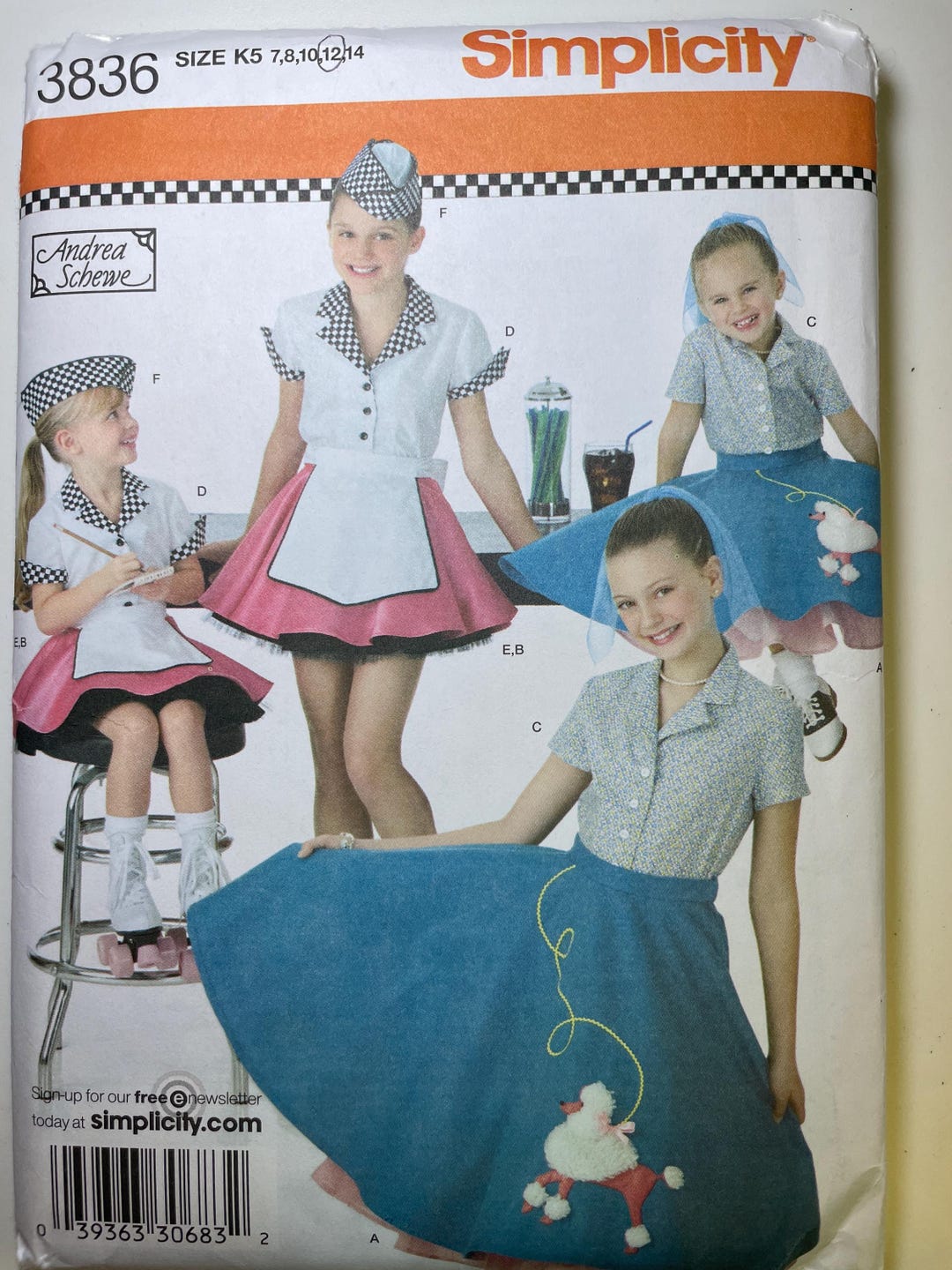 Child’s Poodle Skirt Sock Hop Soda Shop Costume Simplicity Pattern 3836 ...