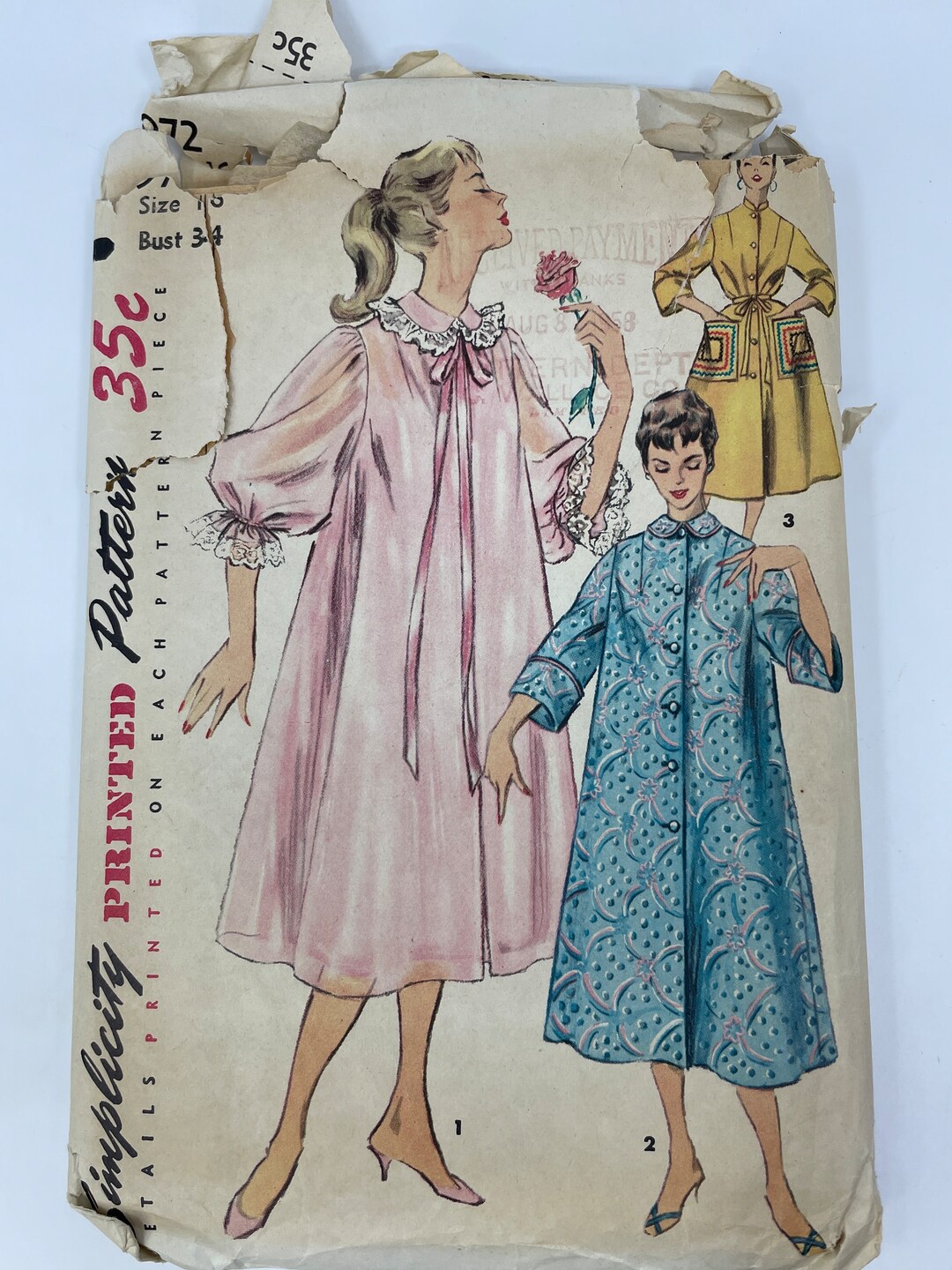 Original 1954 Simplicity 4972 Size 16 Misses Duster, Negligee and ...