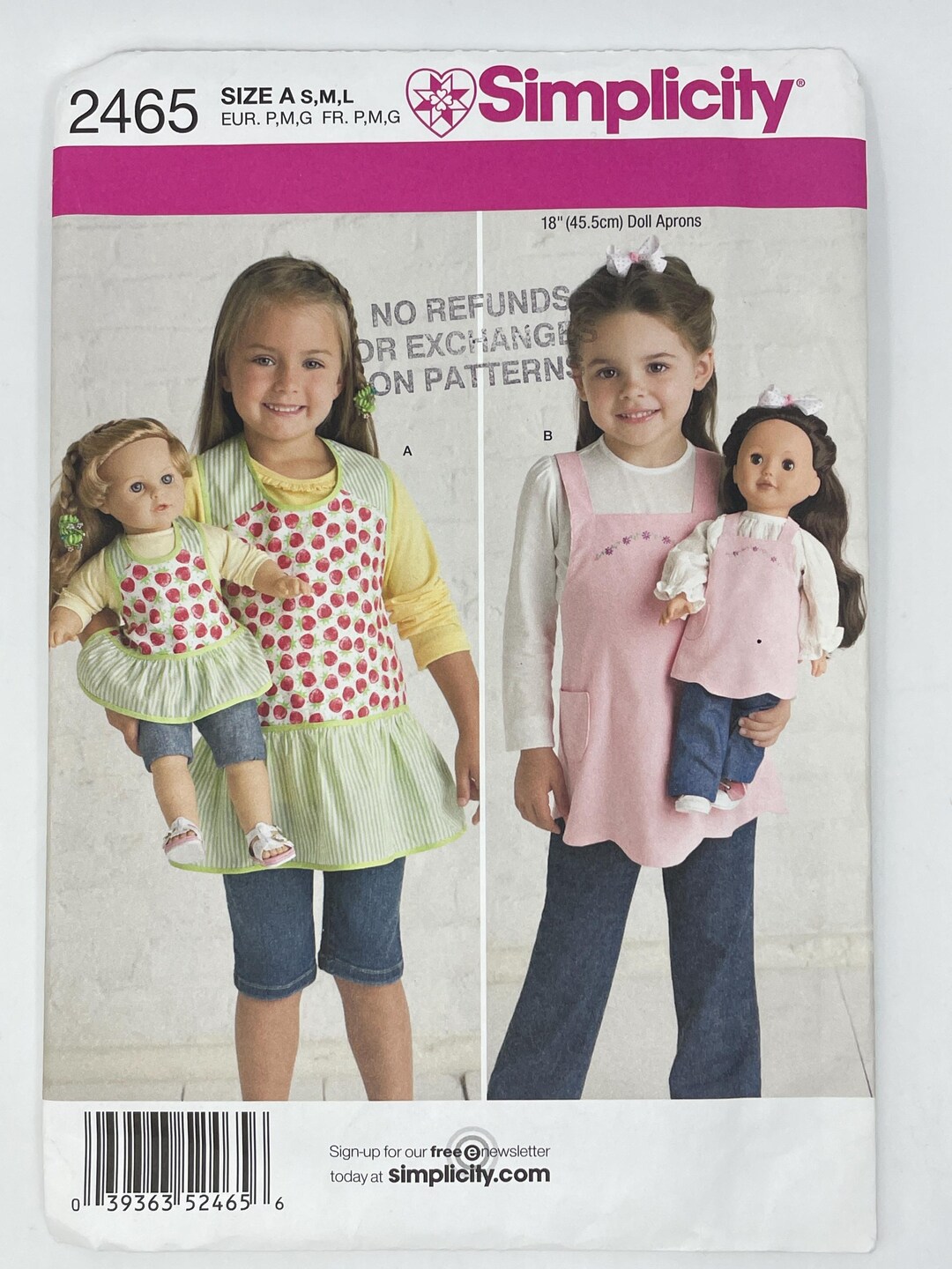 18” Doll & Child Aprons Sizes 3 - 8 Simplicity 2465 UNCUT - Etsy