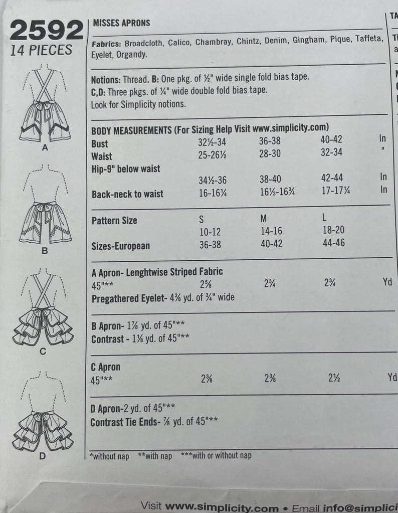 Vintage Aprons in Four Styles Simplicity Archives 2592 Woman's Sizes S ...