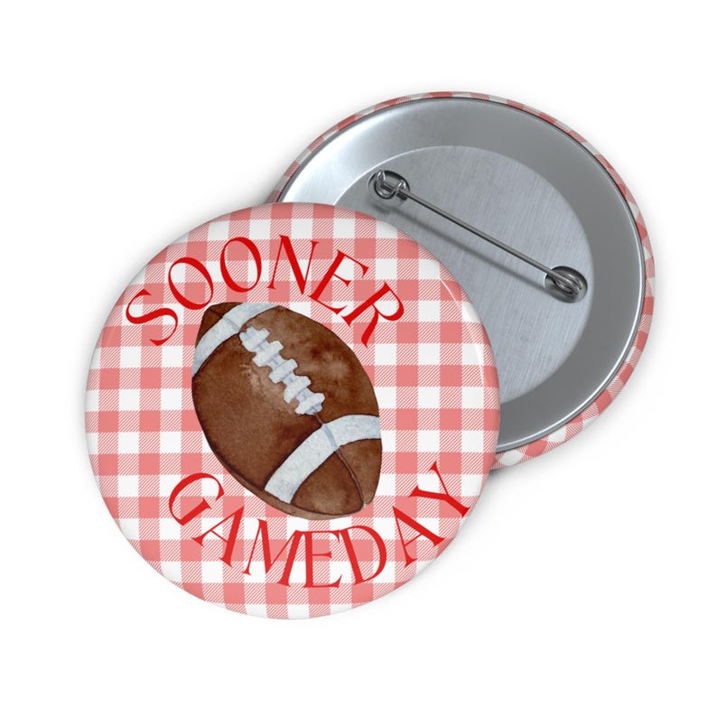 Oklahoma Football Gingham Red Buttons Pins Football Basketball Gameday ...