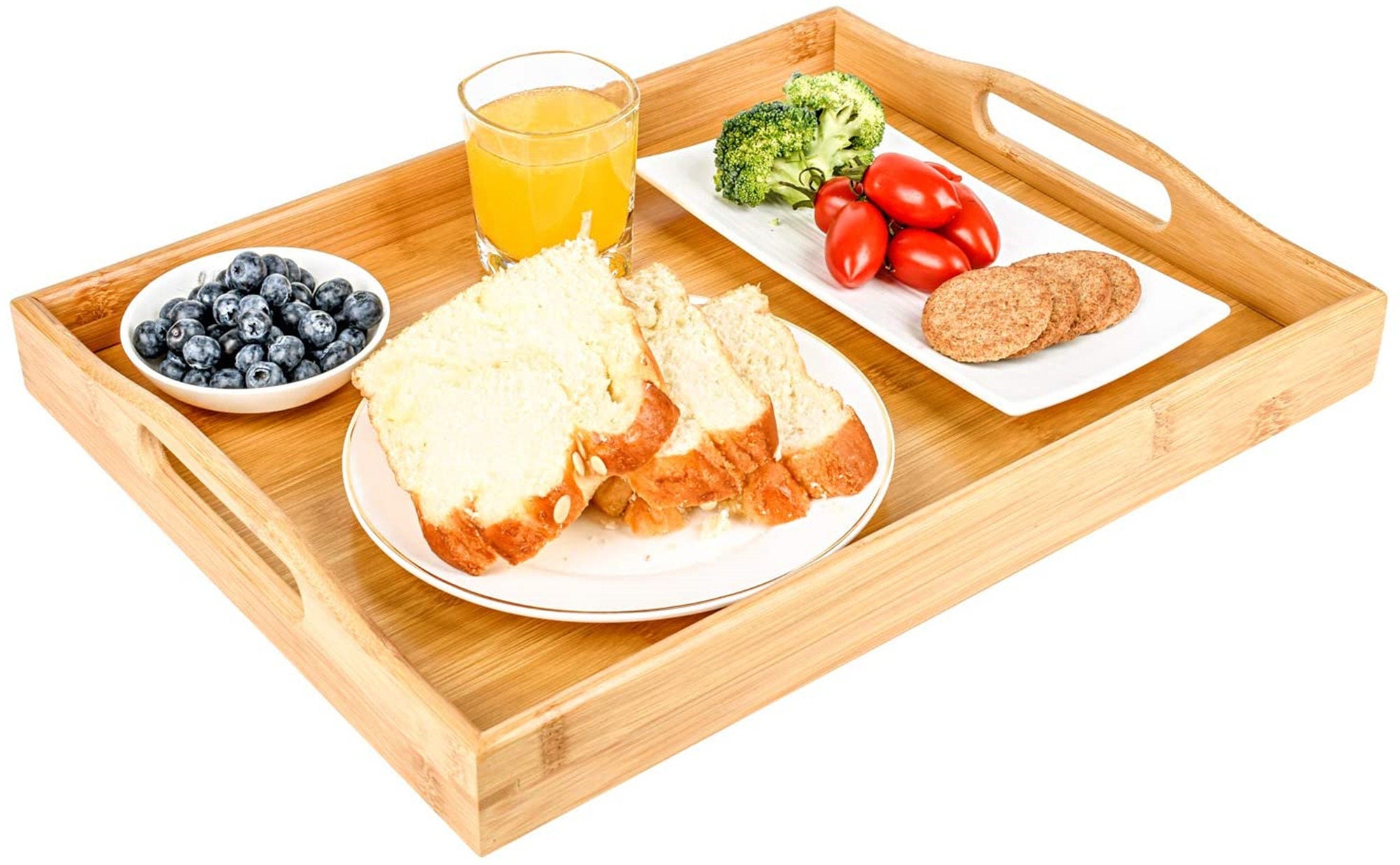 Bambus-Essen-Tablett mit Griffen servieren Platten Tablett | Etsy