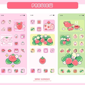 63 App Icon Pack / Strawberry Paradise / Wallpapers & Widgets / Pixel ...