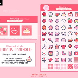Pink Party Digital Stickers / Sticker Sheet / Pixelart Style / - Etsy