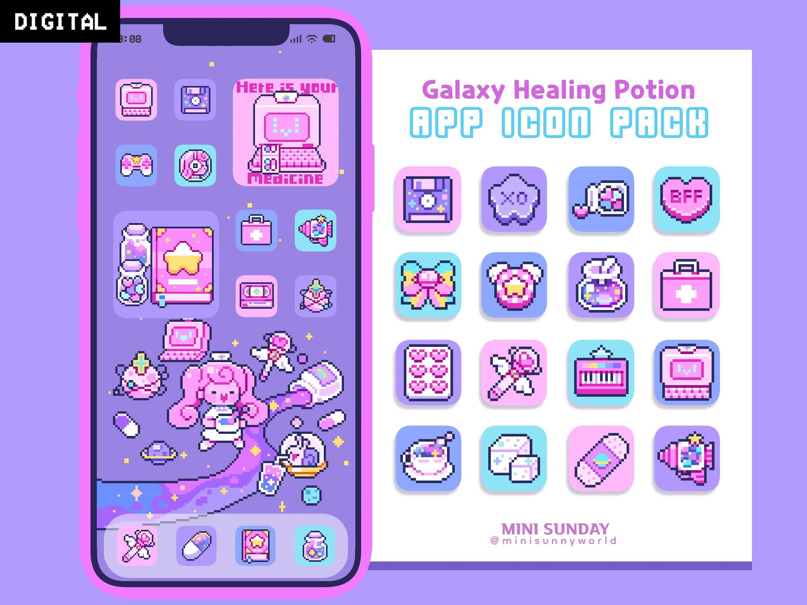 64 App Icon Pack / Galaxy Healing Potion / Wallpapers & Widgets / Pixel ...